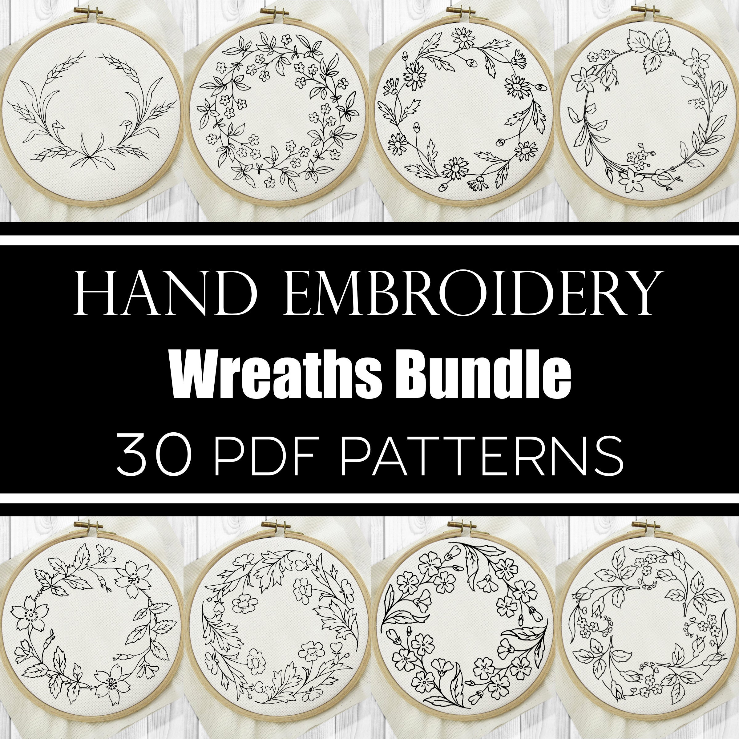 30 Wreath Embroidery Patterns Bundle, Hand Embroidery Designs ...