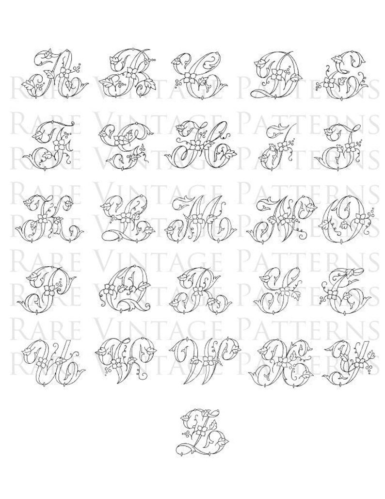 Floral FRENCH ALPHABET STENCIL A to Z Initials on One A4 Page 4x Files ...