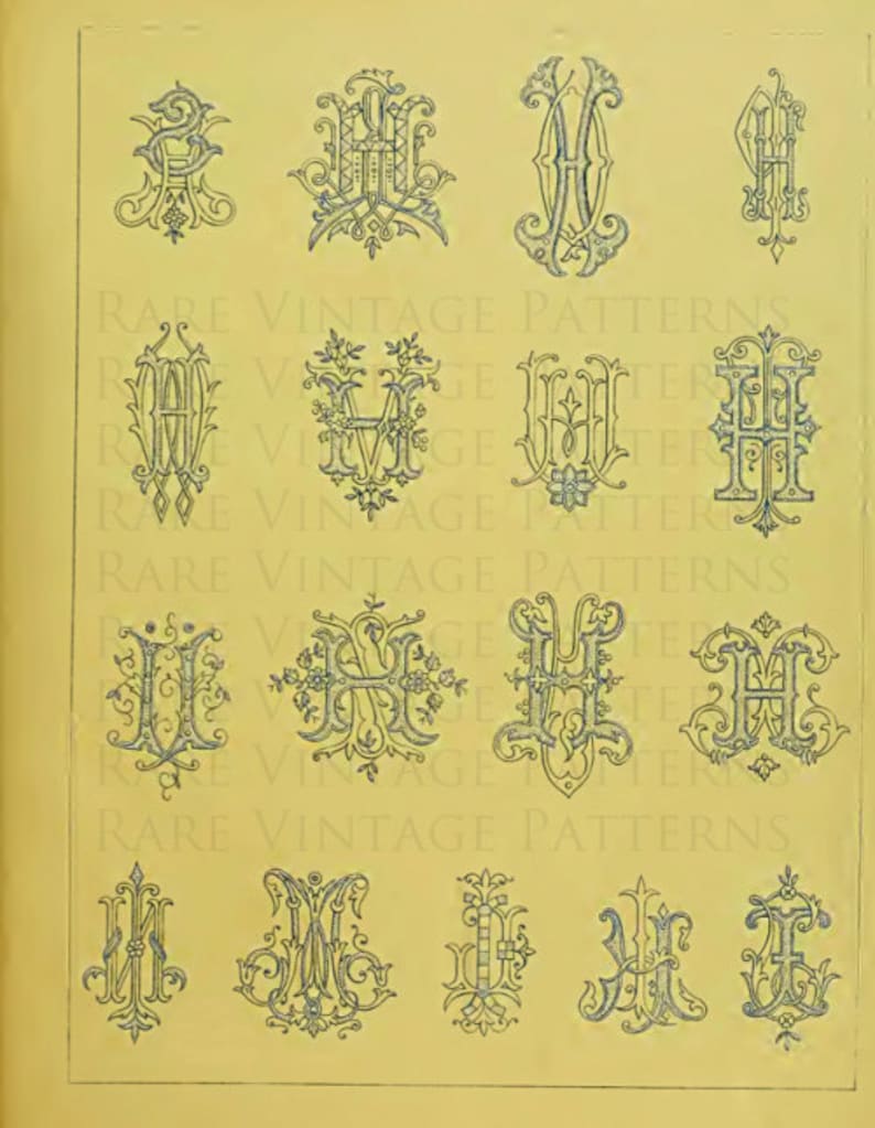 Antique FRENCH MONOGRAMS Original Page Jpg + Pdf Plus Reverse for ...
