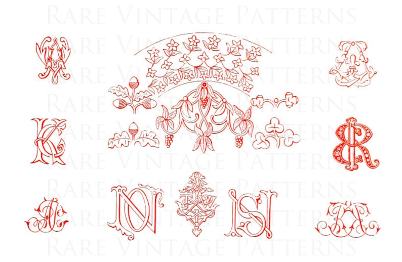 Antique FRENCH MONOGRAMS and FLORALS Stencil 5 X Files Jpg Png ...