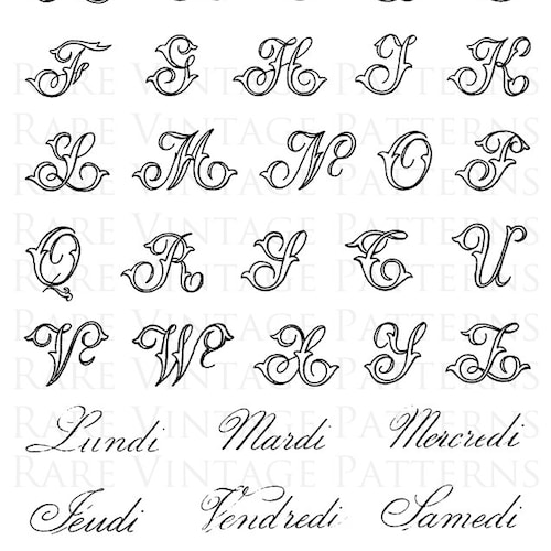 Antique Fancy 25 Letter ALPHABET FRENCH Days of the Week - Etsy