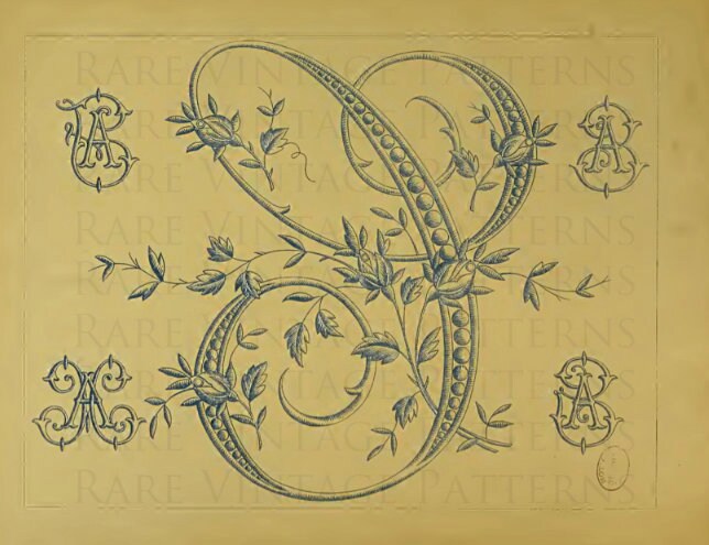 Antique Original FRENCH FLORAL ALPHABET Large Letter -C- Monogram ...