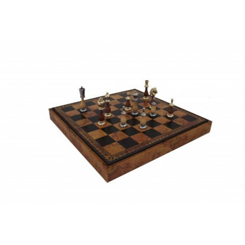 ARABIC STYLE SET: Metal & Wood Chess Pieces With Leatherette - Etsy