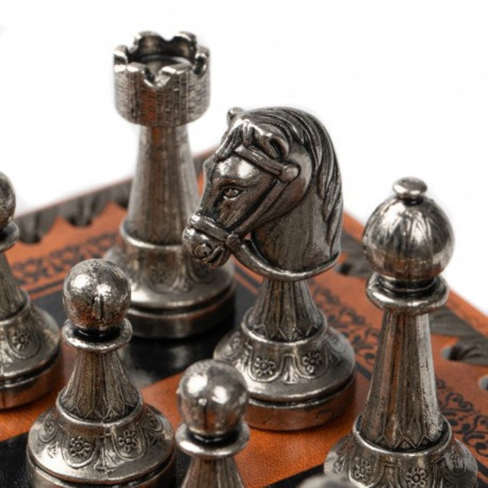 Beautiful Metal Chess Set With Leatherlike Board/box CHECKER - Etsy