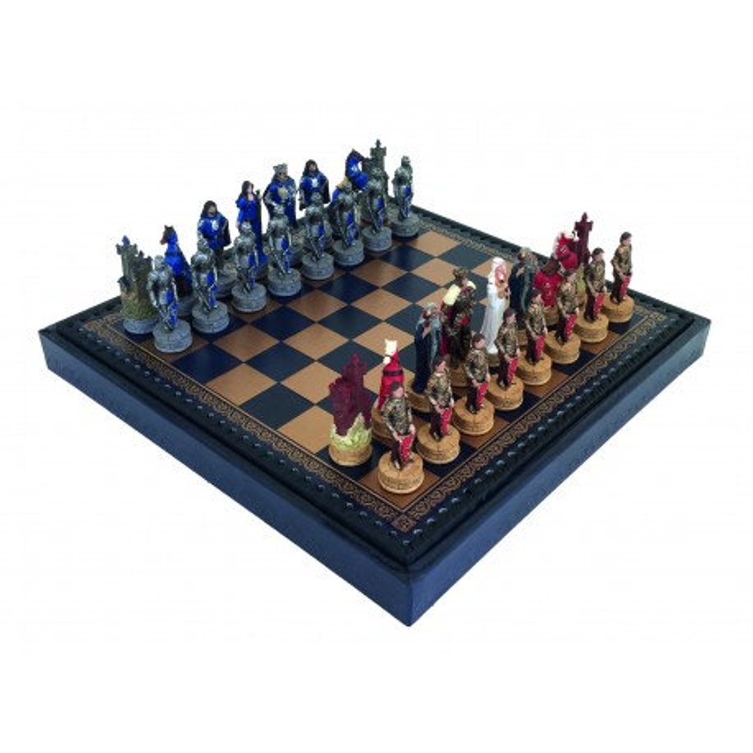 KING ARTHUR: Handpainted Chess Set With Luxurious Leatherette - Etsy