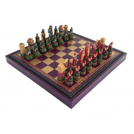CAMELOT: Handpainted Chess With Leatherette Chessboard & Box CHECKER ...