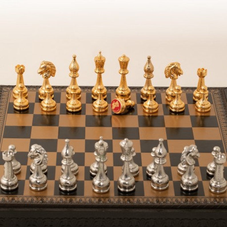 Solid Metal Real Gold/silver Chess Set With Gameboard/box - Etsy