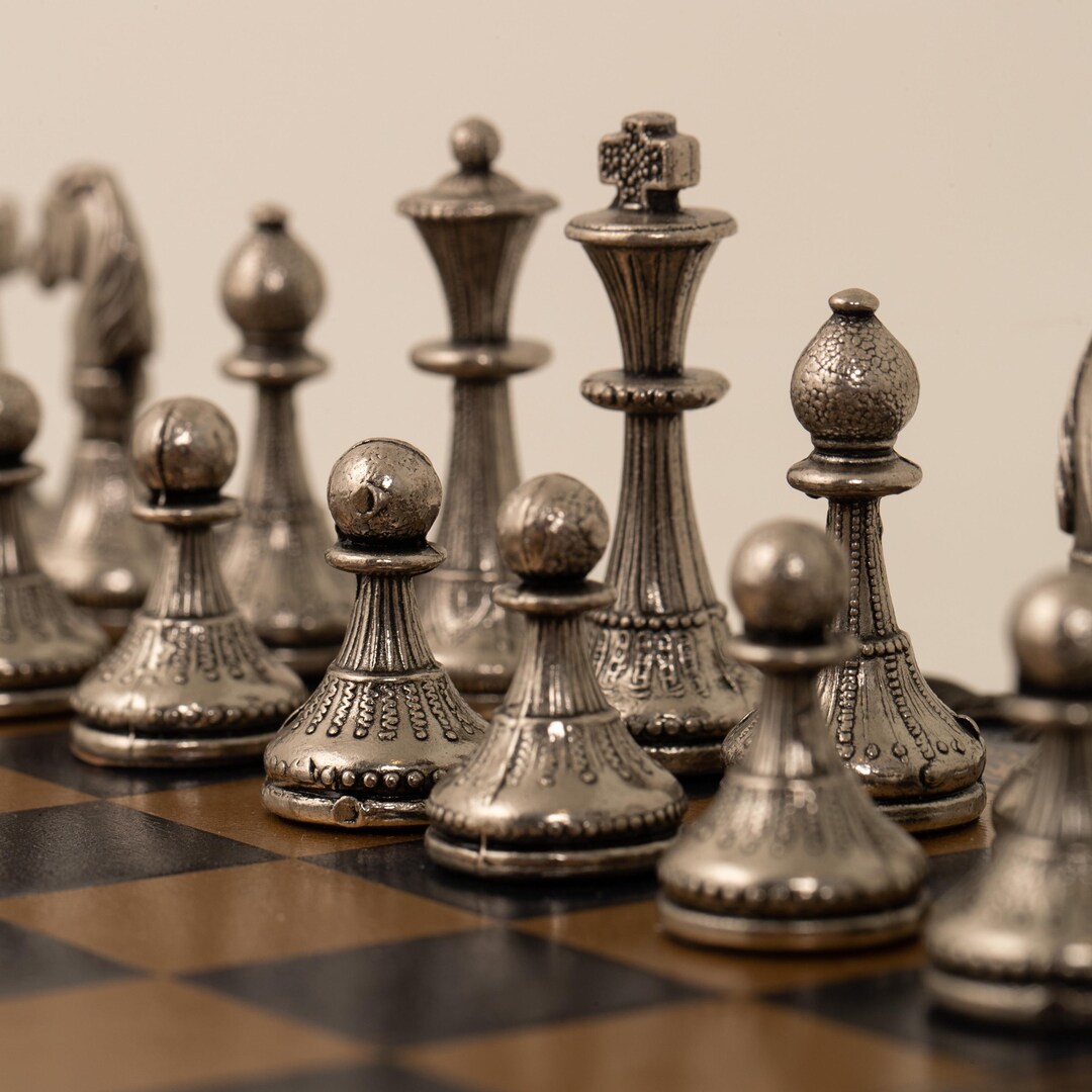 Solid Metal Chess Set With Leather-like Gameboard/box - Etsy