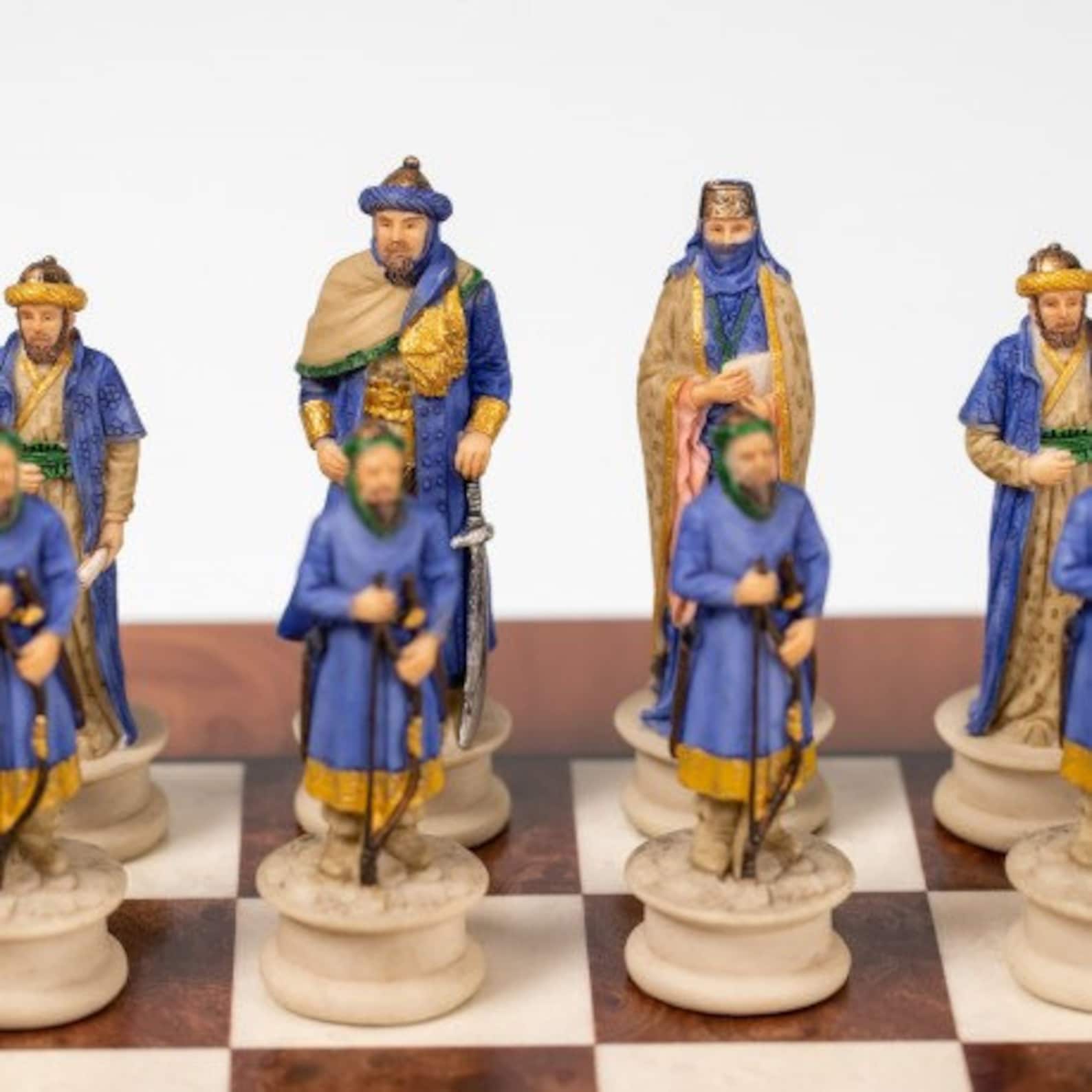 CRUSADE SET: Handpainted Chess Set Leatherette Chessboard & - Etsy