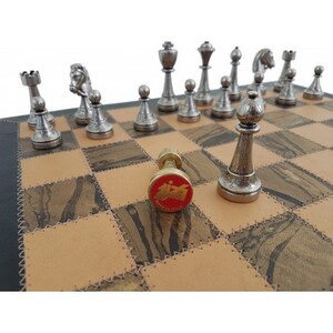 Beautiful Metal Chess Set With Real Leather Chessboard - Etsy