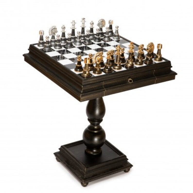 Solid Wood Chess Table With Beautiful Alabaster Top and Gold/silver ...