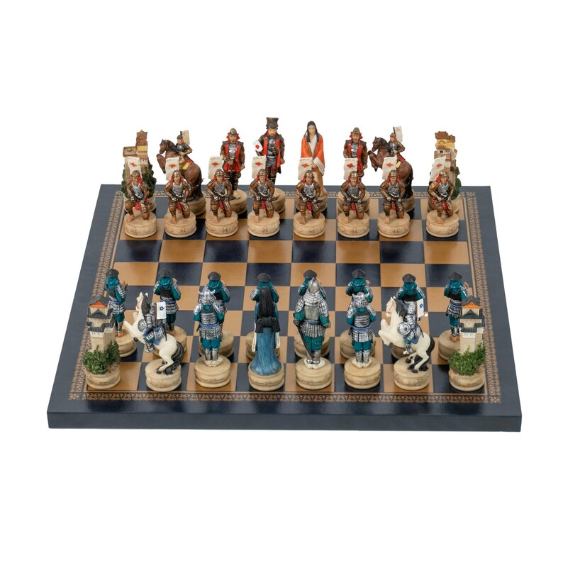 SAMURAI: Handpainted Chess Set With Leatherlike Chess Board - Etsy