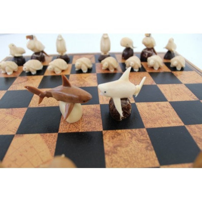 Fishes Chess Set: Unique Handmade Chess With Leatherette Board - Etsy