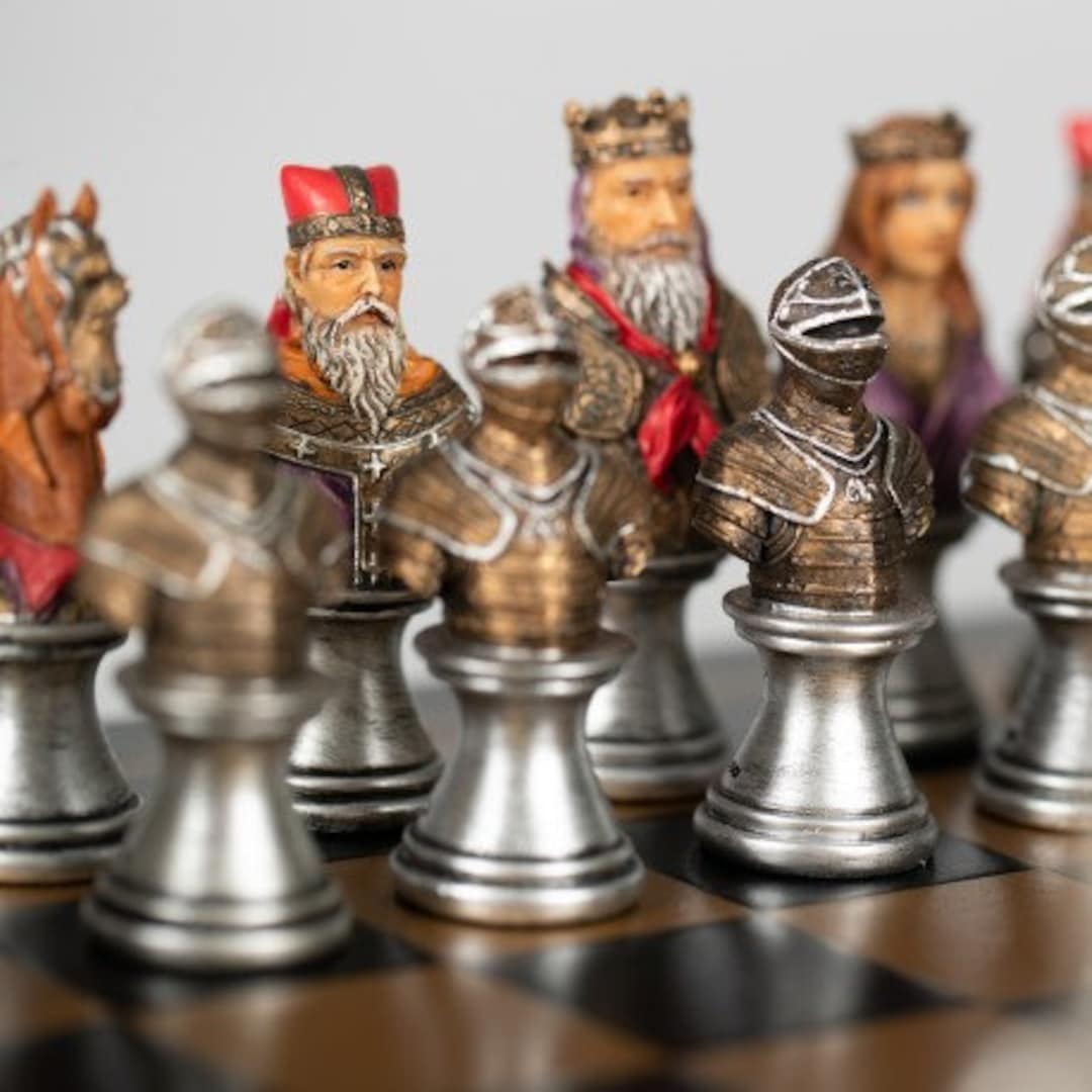 Handpainted MEDIEVAL Chess Set With Leatherlike Chess Board - Etsy