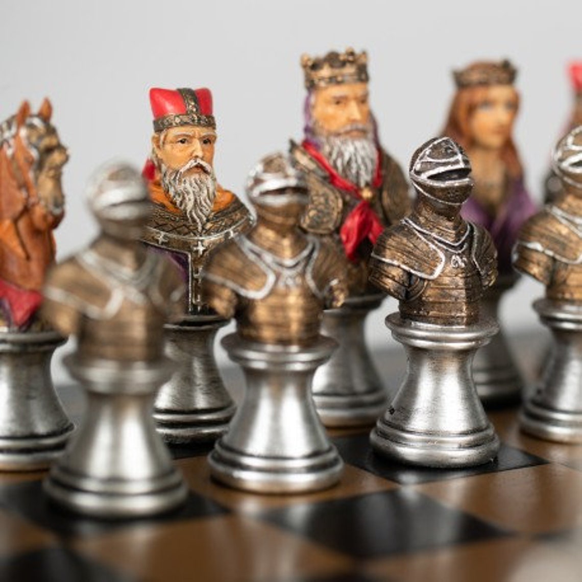 Handpainted MEDIEVAL Chess Set With Leatherlike Chess Board - Etsy