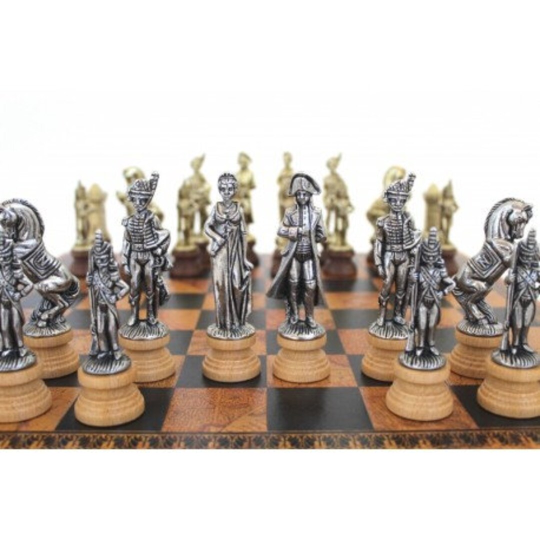 NAPOLEON Chess Set From Metal & Wood With Chessboard in Globe Finish - Etsy