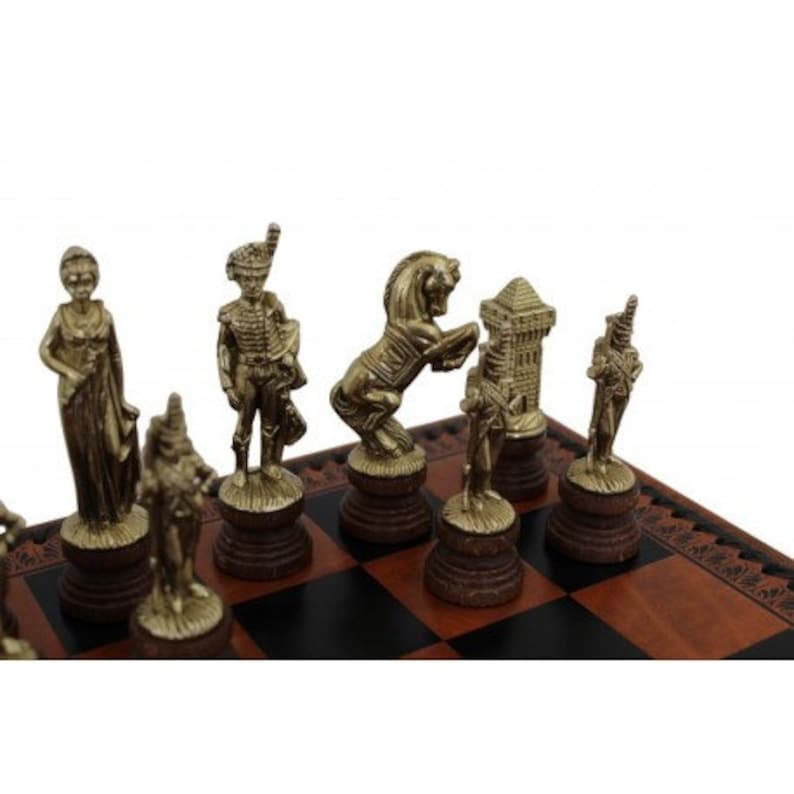 ARABIC STYLE: Metal & Wood Chess Pieces With Brown Leatherette Chessboard - Etsy