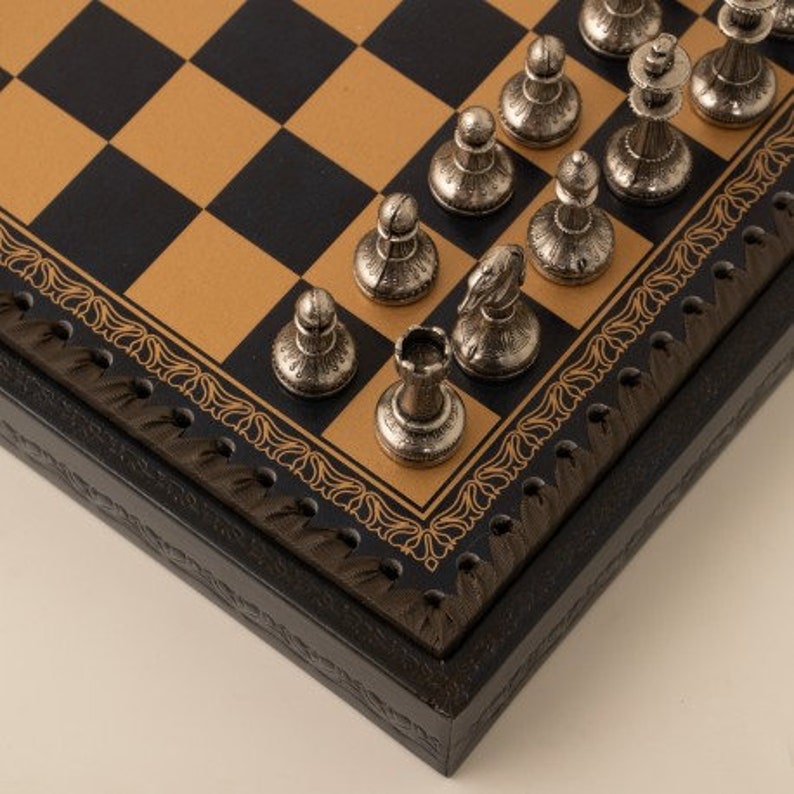 Solid Metal Chess Set With Leather-like Gameboard/box - Etsy