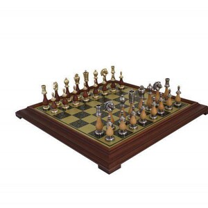 ARABIC STYLE SET: Metal & Wood Chess Pieces + Brass Effect Wooden ...