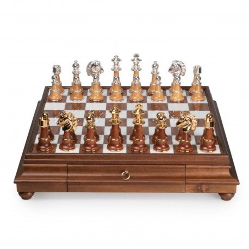 Real Brass/silver/gold & Wood Chess Set With Luxurious - Etsy