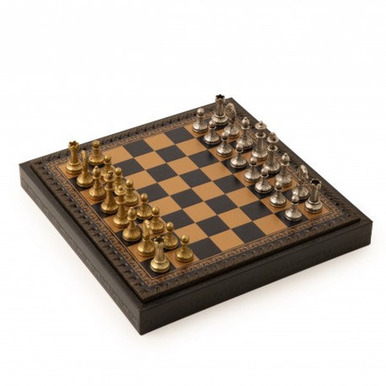 Solid Metal Chess Set With Leather-like Gameboard/box - Etsy