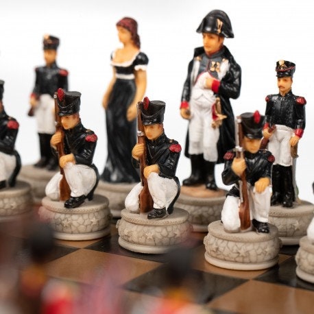 WATERLOO BATTLE: Handpainted Chess Set With Wooden Ebony Style ...