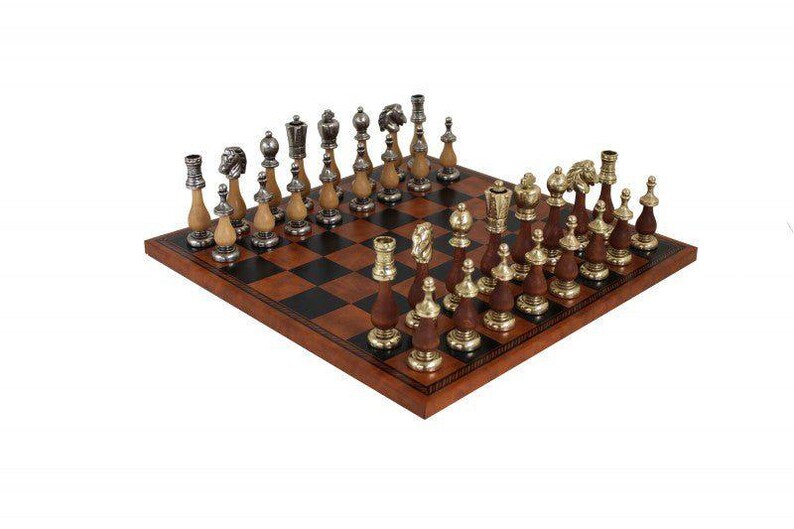 Arabic Style Metal/wooden Chess Pieces With Brown/black Leatherette ...