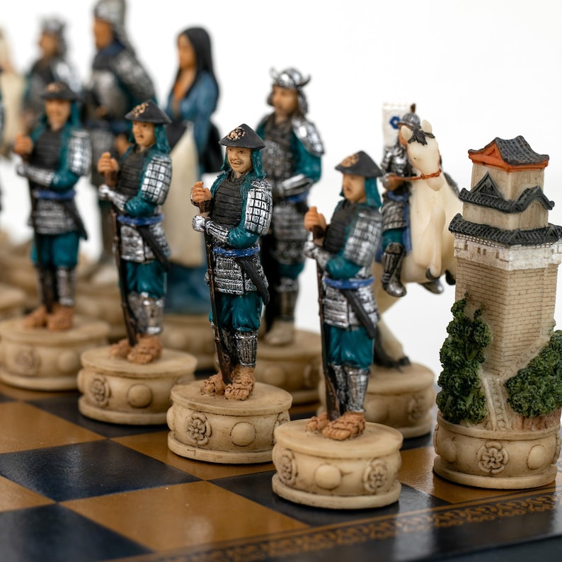 SAMURAI: Handpainted Chess Set With Leatherlike Chess Board - Etsy