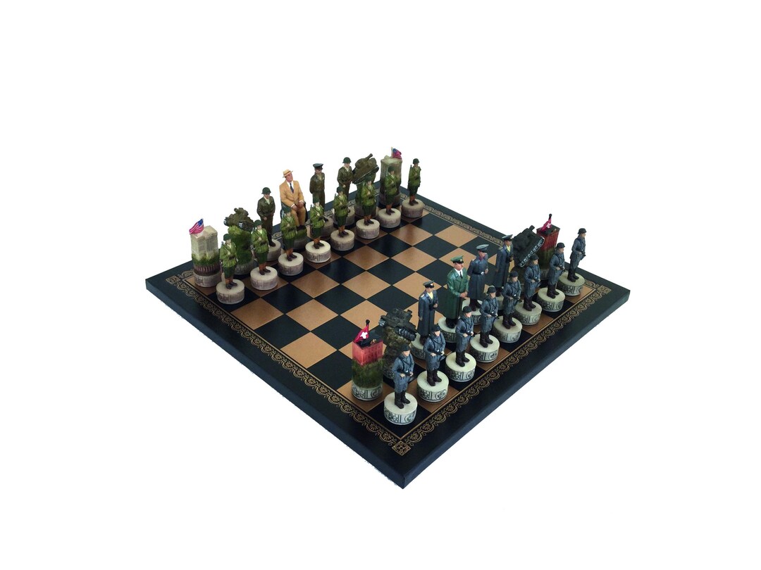 WORLD WAR II: Handpainted Chess Set With Leatherlike Chess Board - Etsy
