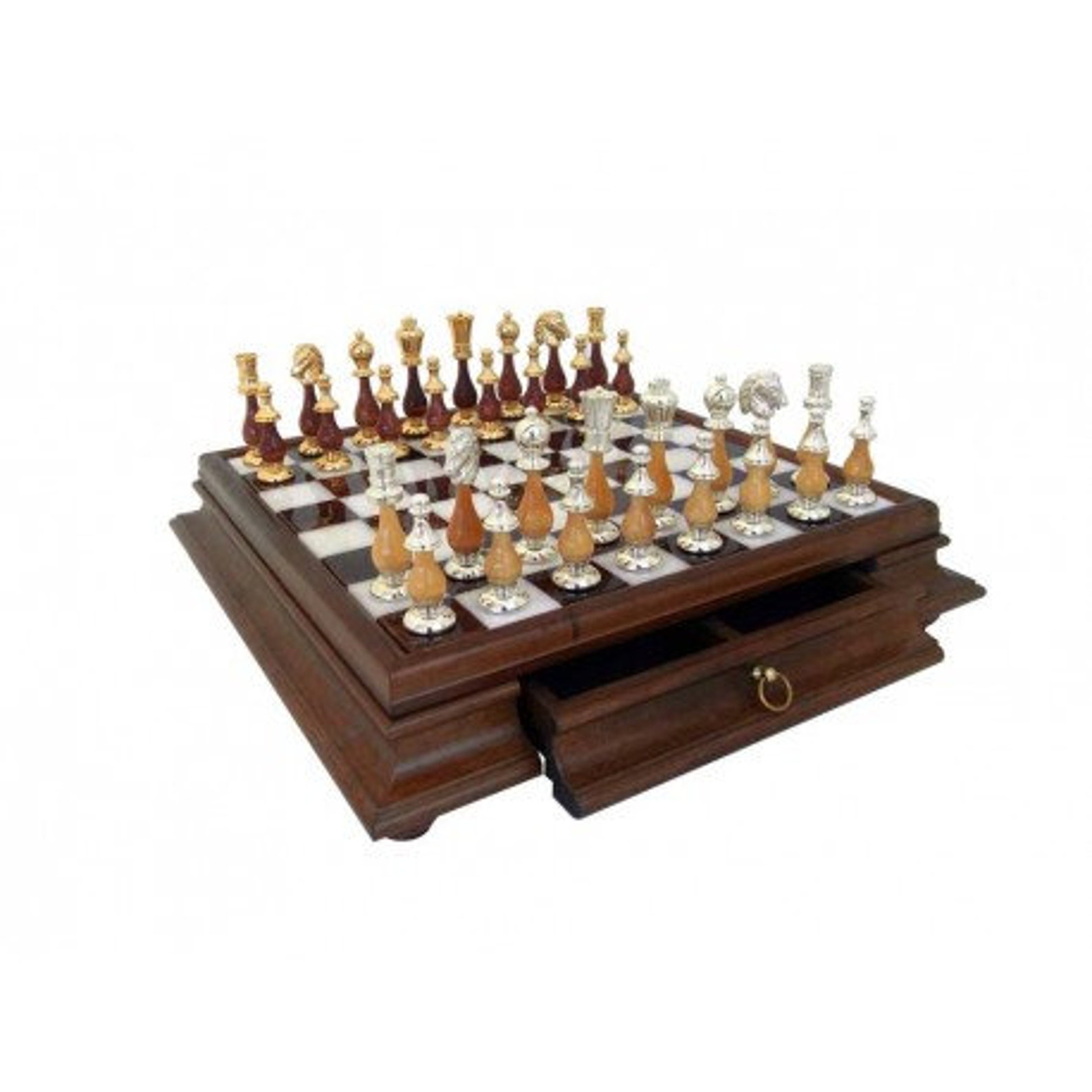 Solid Gold & Silver Chess Set With Luxurious Wood-alabaster | Etsy