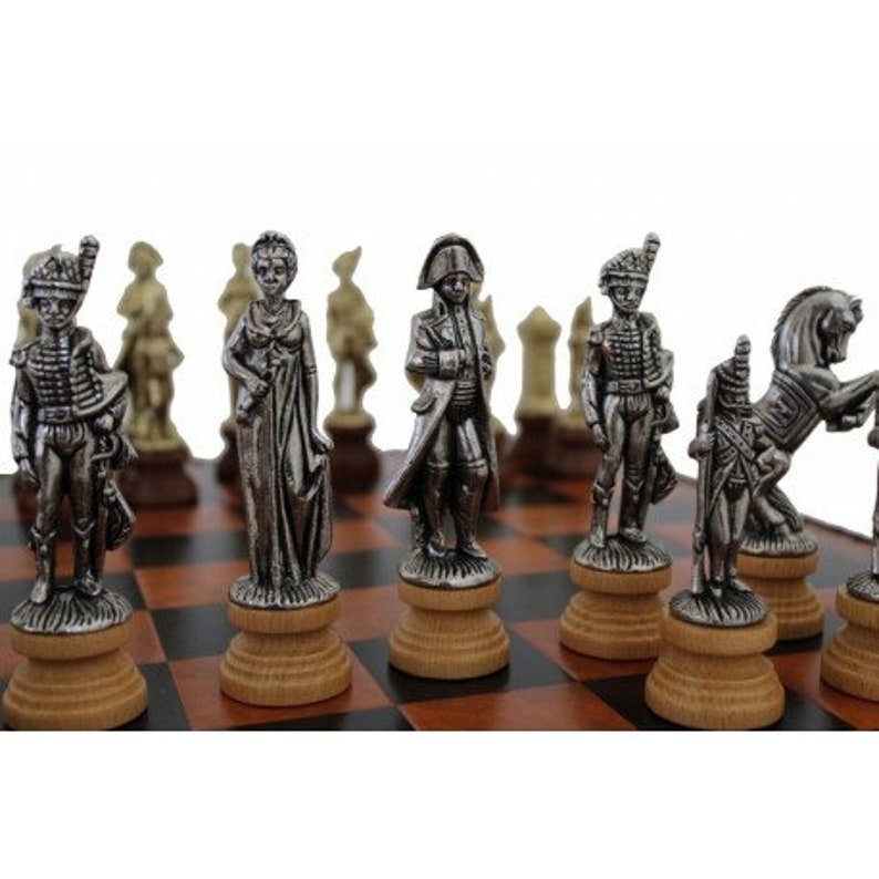 ARABIC STYLE: Metal & Wood Chess Pieces With Brown Leatherette ...