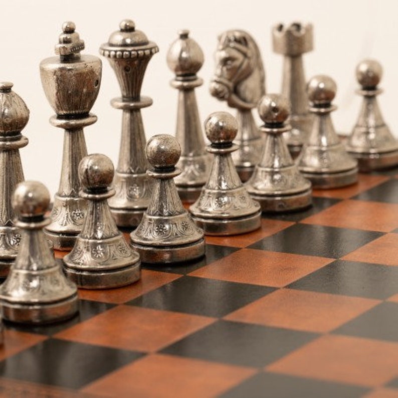 Beautiful Metal Chess Set With Leatherlike Board/box CHECKER - Etsy