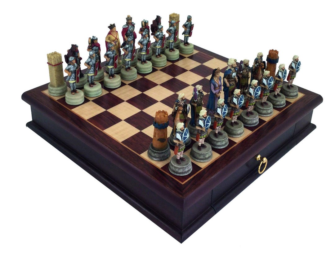 ROMANS Vs ARABS: Handpainted Chess Set With Rare Wooden Chessboard ...