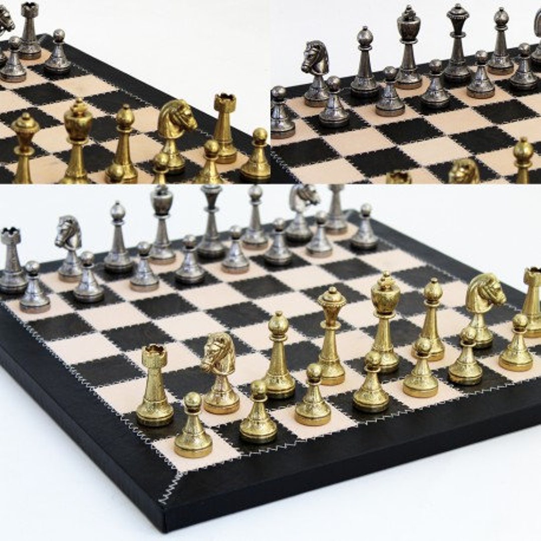 Beautiful Metal Chess Set With Real Leather Chessboard - Etsy