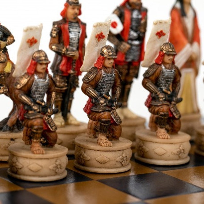 SAMURAI: Handpainted Chess Set With Leatherlike Chess Board - Etsy
