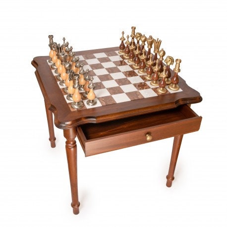 LARGE Beautiful Wood Alabaster Chess Table Without Chess - Etsy