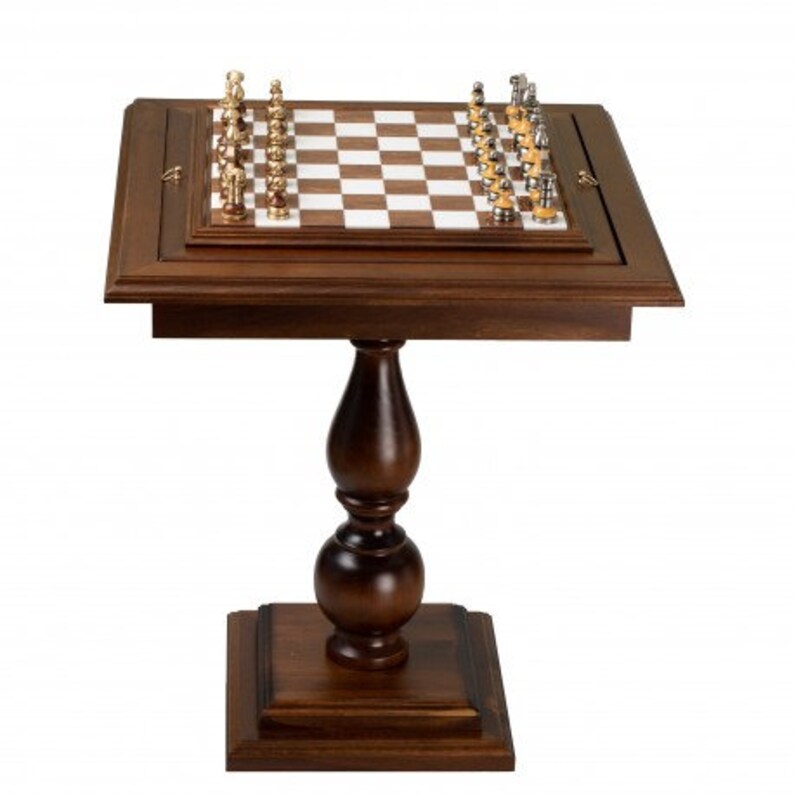 Beech Wood Chess Table With Alabaster Top and Stylized Chess | Etsy