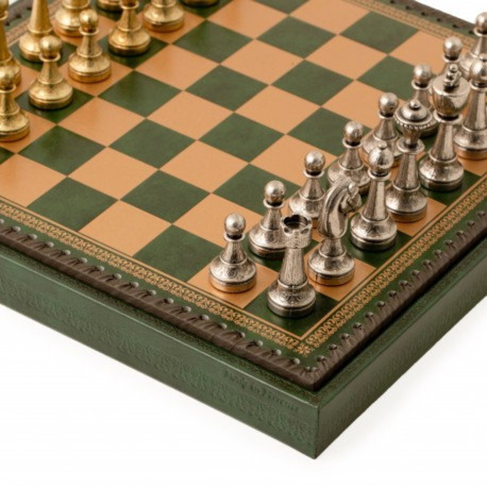Solid Metal Chess Set With Green Gameboard/box - Etsy