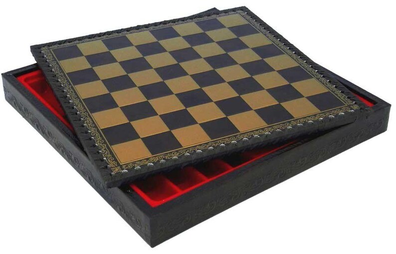 Arabic Style Metal Chess Set With Leatherette Chessboard + CHECKER SET ...
