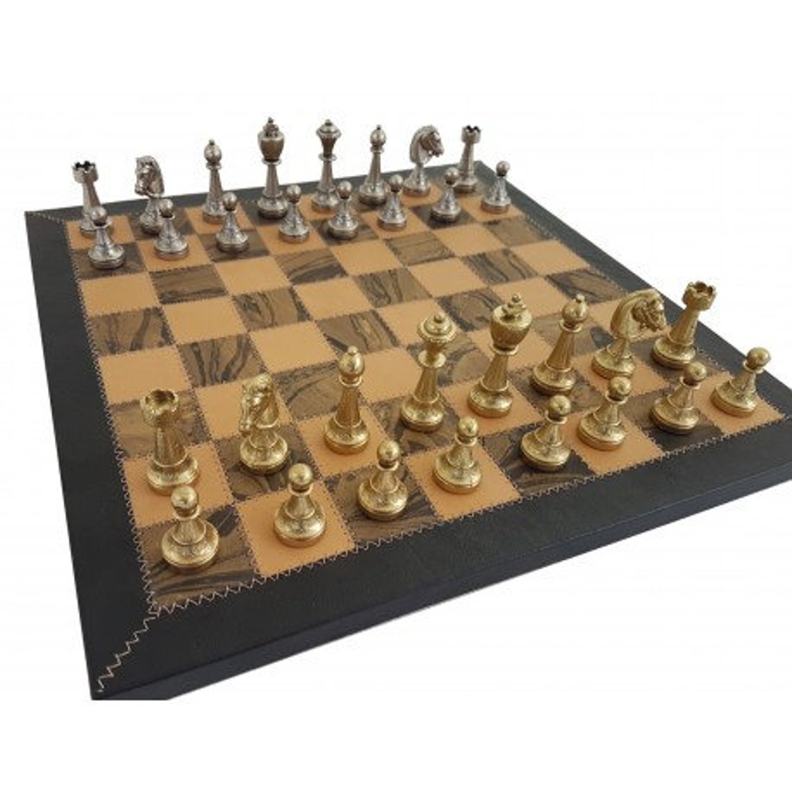 Beautiful Metal Chess Set With Real Leather Chessboard - Etsy