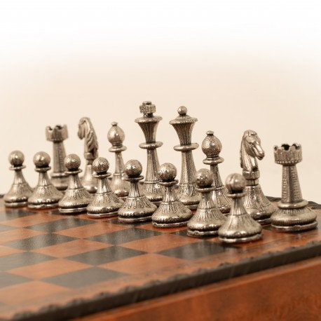 Solid Metal Chess Pieces With Lovely Leather-like Chessboard - Etsy