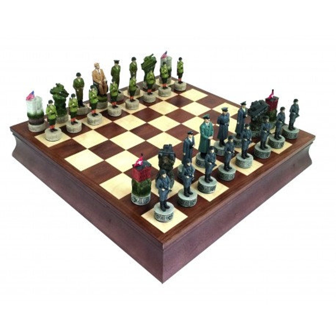 SECOND WORLD WAR: Handpainted Chess Set With Chessboard Walnut Box - Etsy
