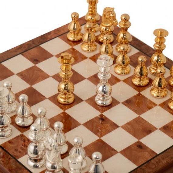 Luxurious Golden/silver Chess Set With Glossy Wooden - Etsy