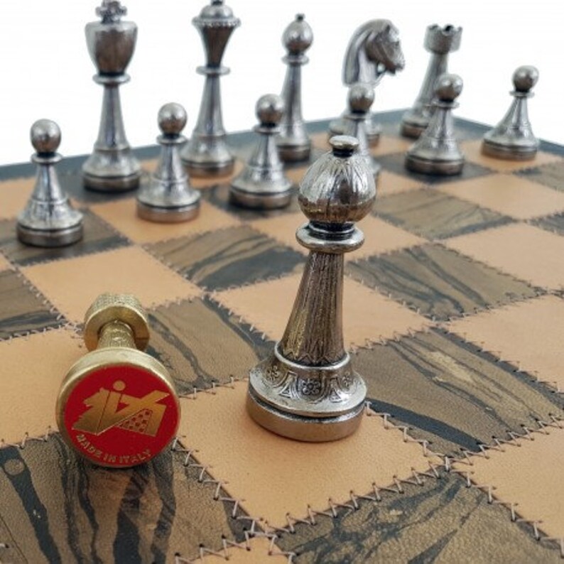 Beautiful Metal Chess Set With Real Leather Chessboard - Etsy