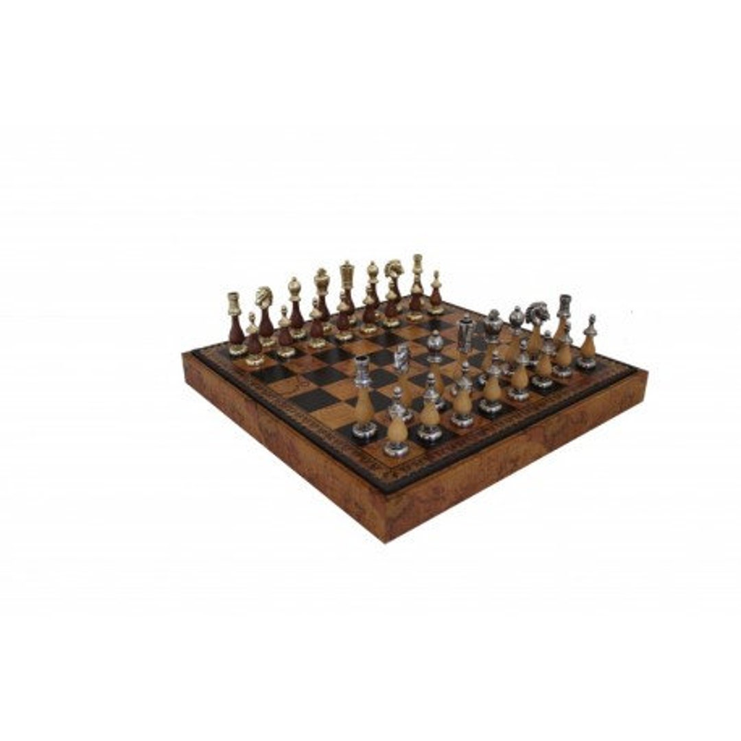 ARABIC STYLE SET: Metal & Wood Chess Pieces With Leatherette - Etsy