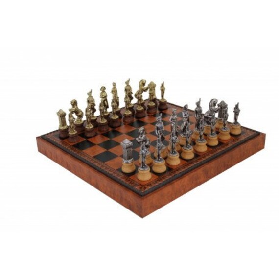 ARABIC STYLE: Metal & Wood Chess Pieces With Brown Leatherette - Etsy