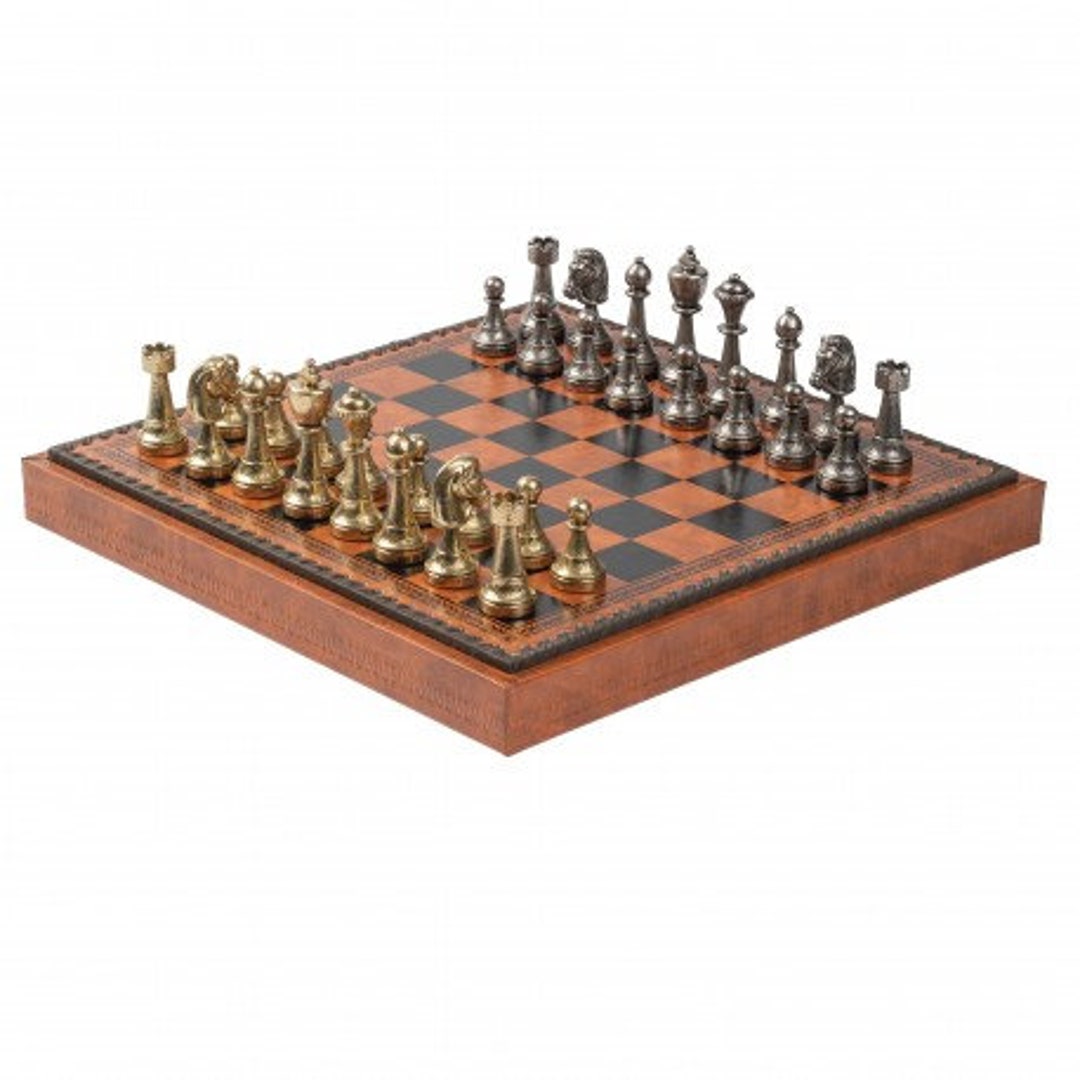 Beautiful Metal Chess Set With Leatherlike Board/box CHECKER - Etsy