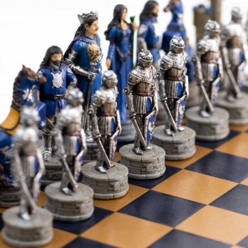 KING ARTHUR: Handpainted Chess Set With Luxurious Leatherette - Etsy