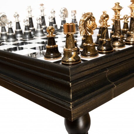 Solid Wood Chess Table With Beautiful Alabaster Top and Gold/silver ...