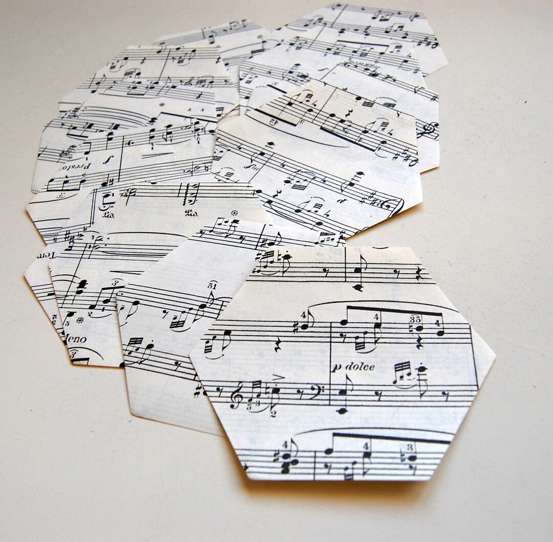 Vintage Hexagon Die Cuts From Sheet Music, Set of 10, Scrapbook, Paper ...